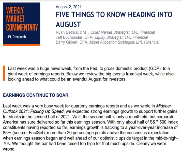 Five Things To Know Heading Into August | Weekly Market Commentary ...